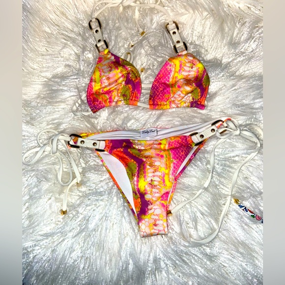 lady lux | Swim | Pink And Yellow String Bikini Swimwear | Poshmark